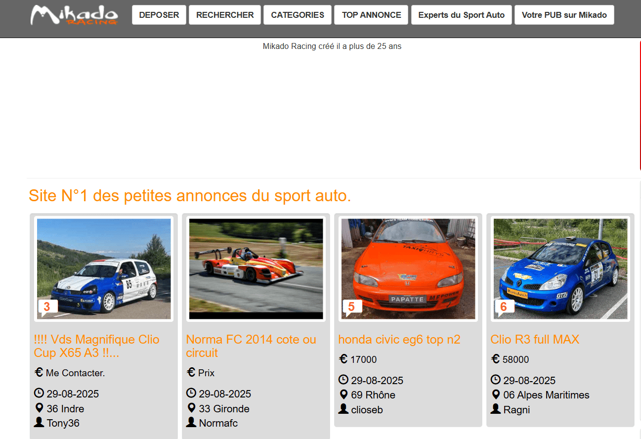 Mikado Racing : site N°1 des petites annonces sport automobile